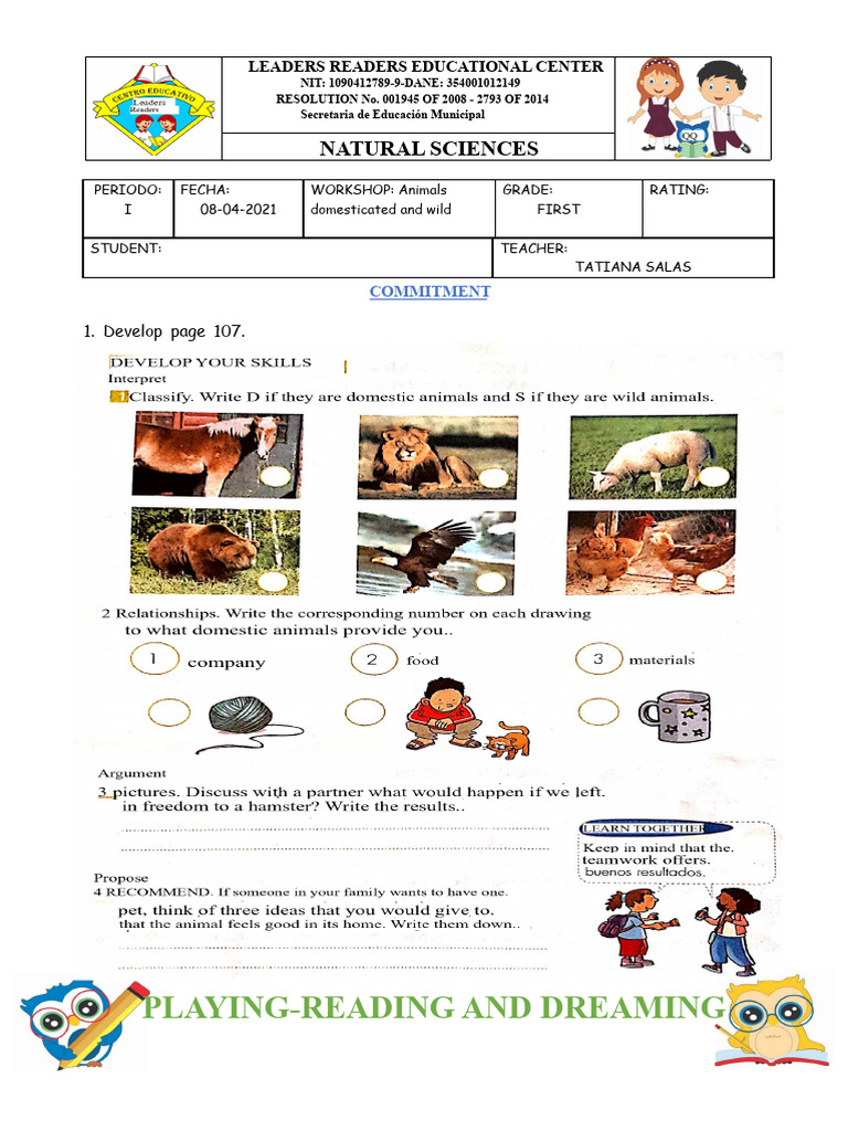 Domestic and Wild Animals 1° | PDF