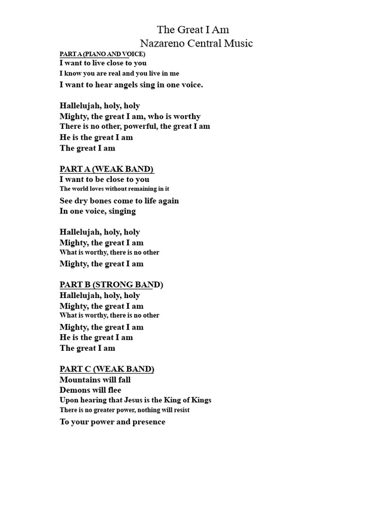 the Great I Am (Lyrics) | PDF