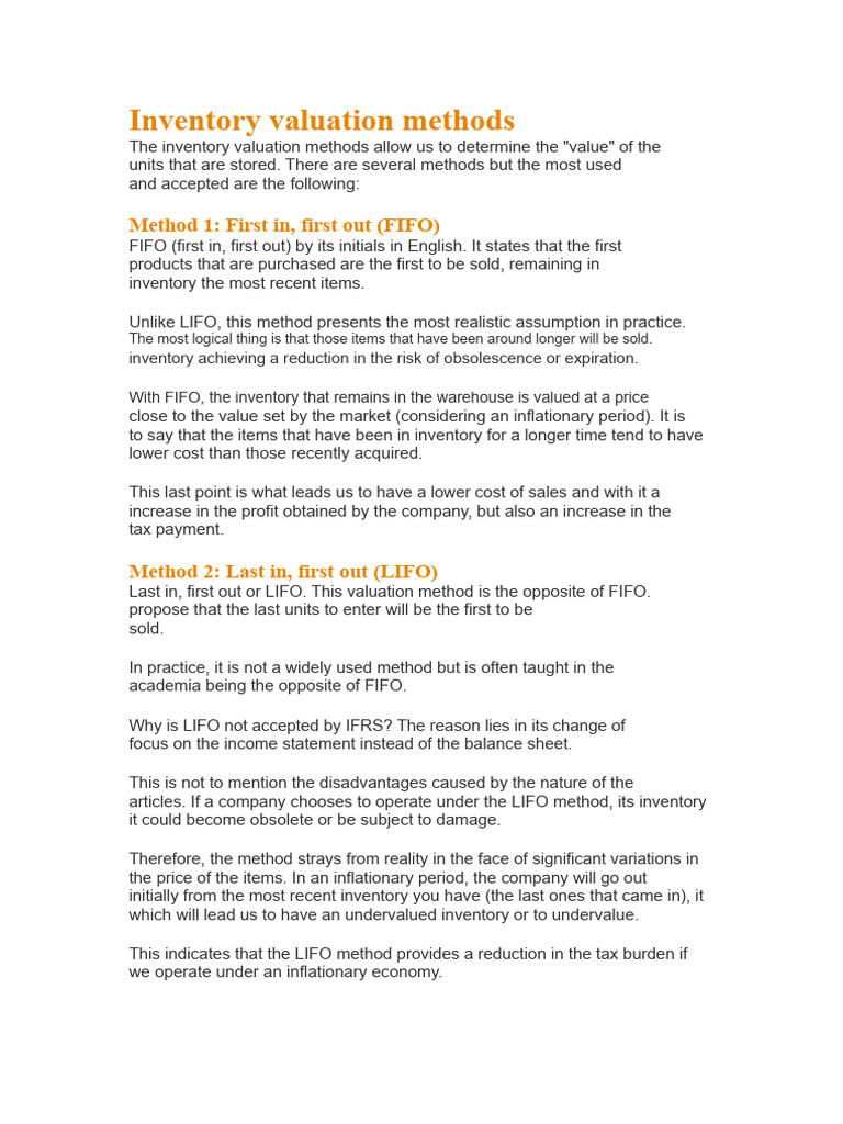 EXAMPLE Inventory valuation methods FIFO LIFO AVERAGE | PDF | Inventory ...