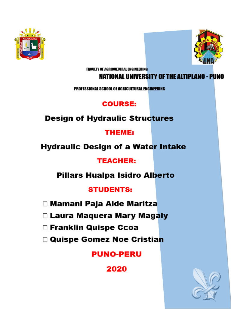 HYDRAULIC DESIGN OF A WATER INTAKE (1).docx | PDF | Dam | Water