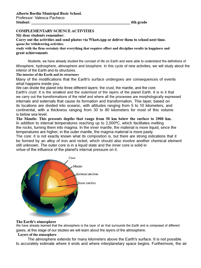 Activity Geo 6th grade layers of the atmosphere | PDF | Atmosphere Of ...
