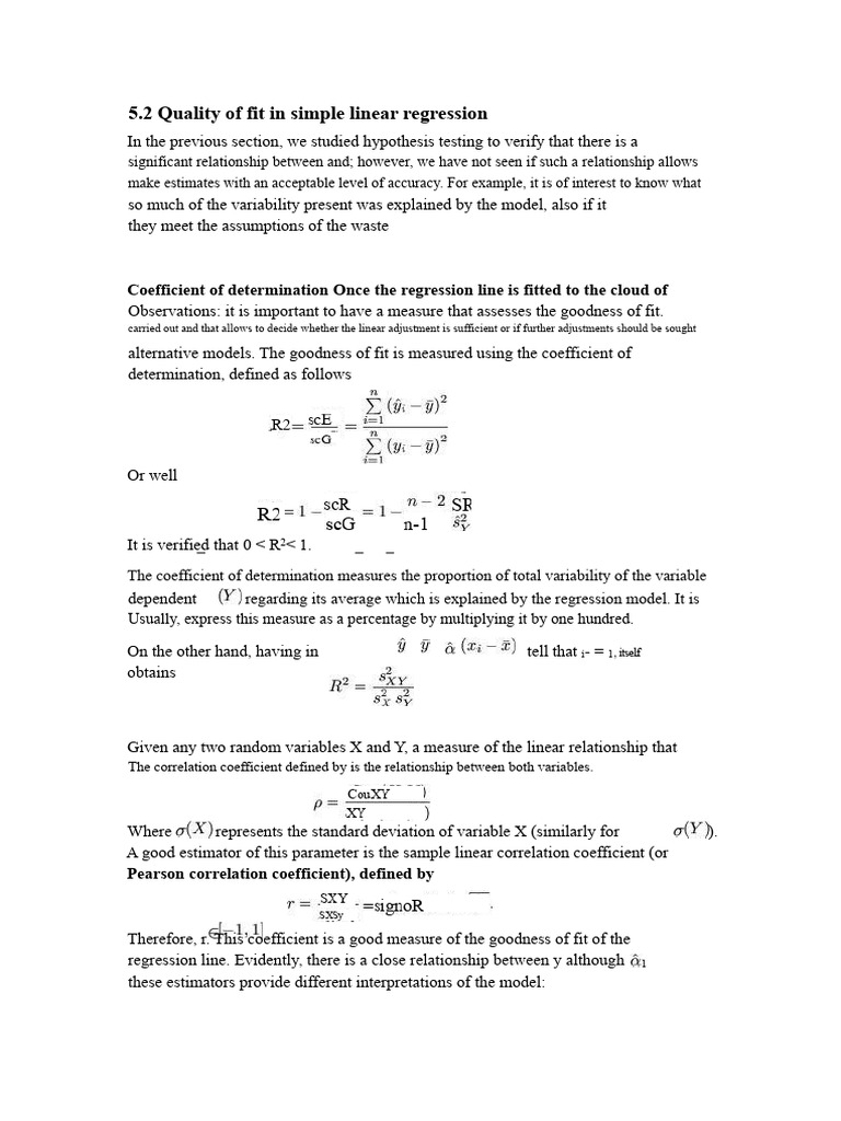 5.2 Quality of fit in simple linear regression | PDF | Regression ...