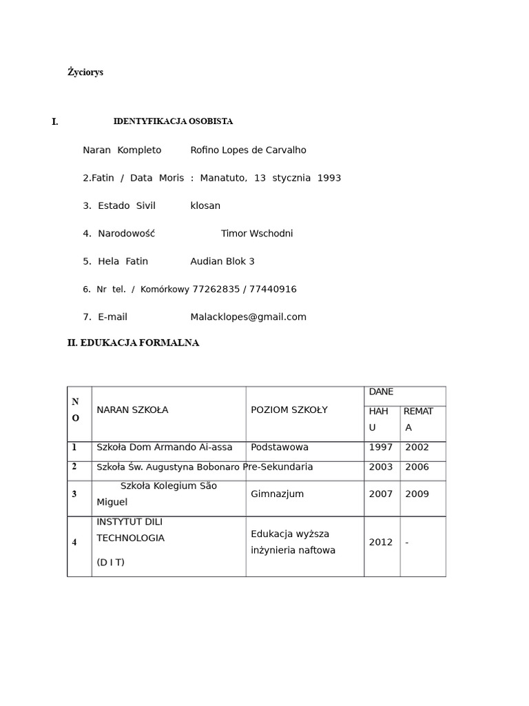 Moje CV Tetun | PDF