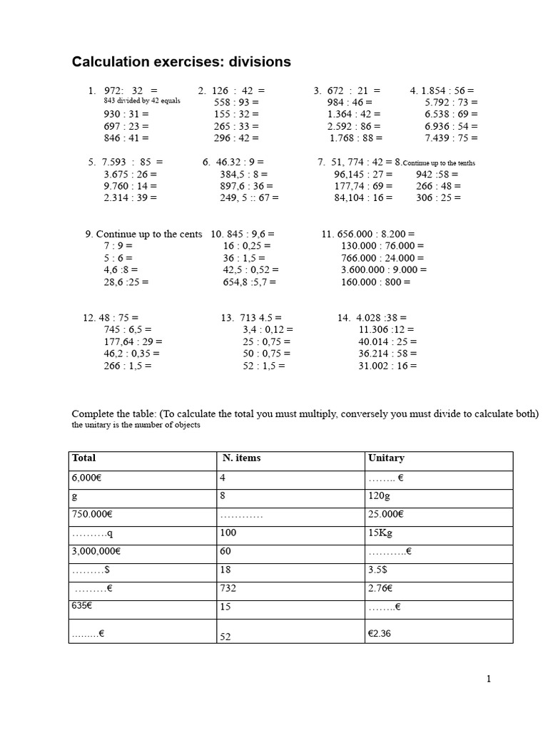 Division exercises | PDF | Numbers | Elementary Mathematics