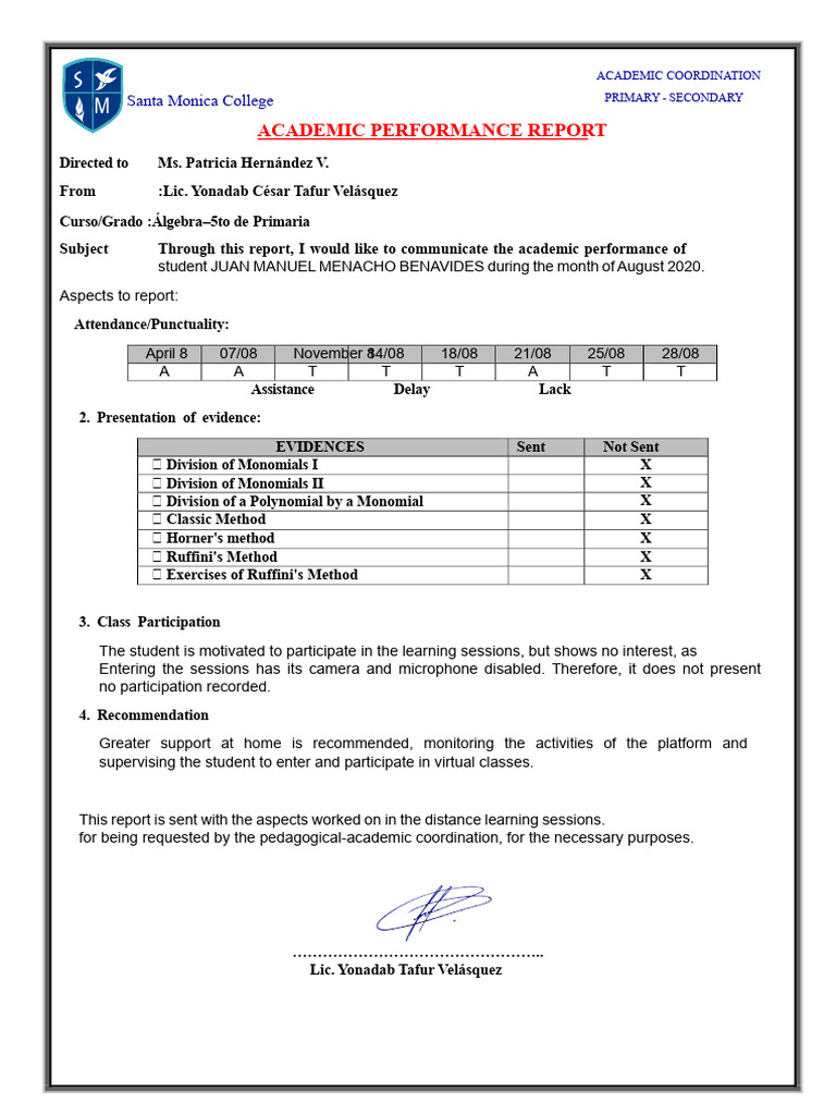 ACADEMIC PERFORMANCE REPORT of students | PDF | Numerical Analysis ...