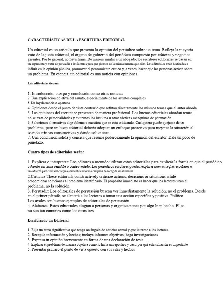 Características de La Escritura Editorial | PDF | Persuasión | Publicación