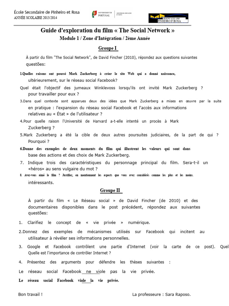 Guide d'analyse du film "The Social Network" | PDF | Facebook | Mark ...