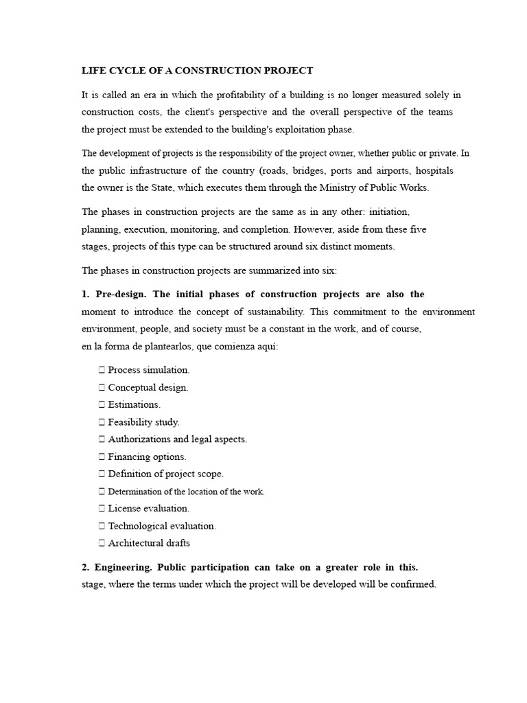 LIFE CYCLE OF A CONSTRUCTION PROJECT | PDF | Business