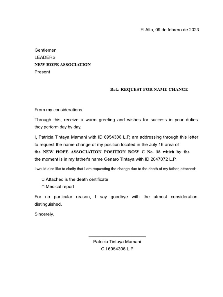 letter of name change | PDF
