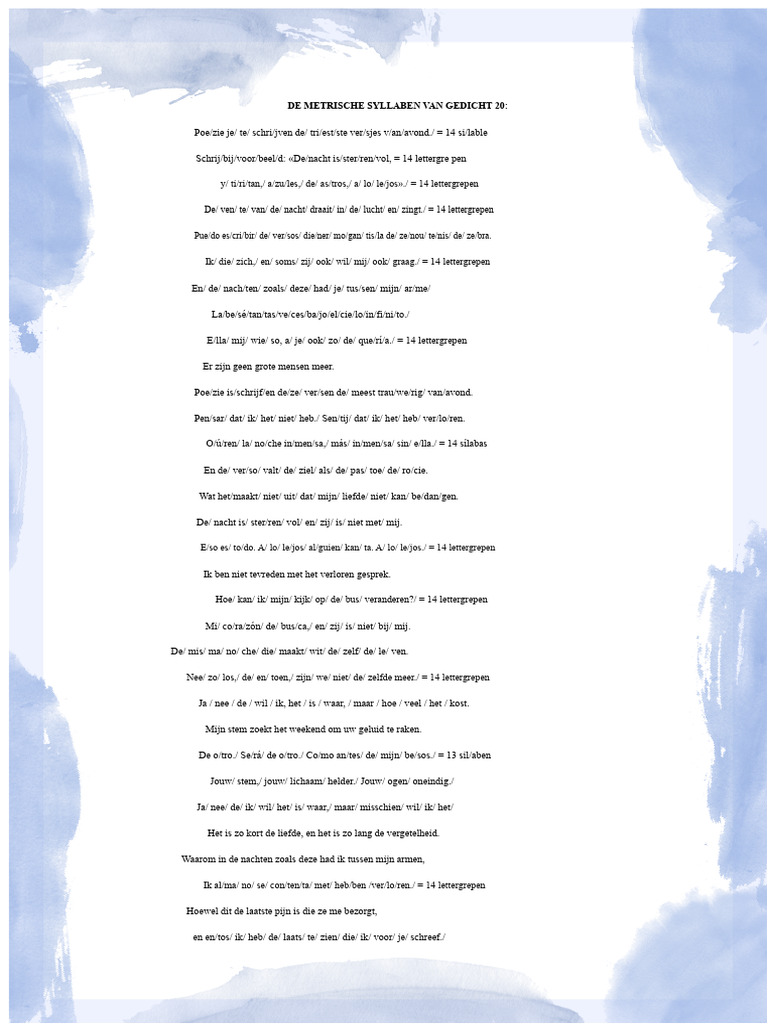 Metrische lettergrepen van gedicht 20 | PDF