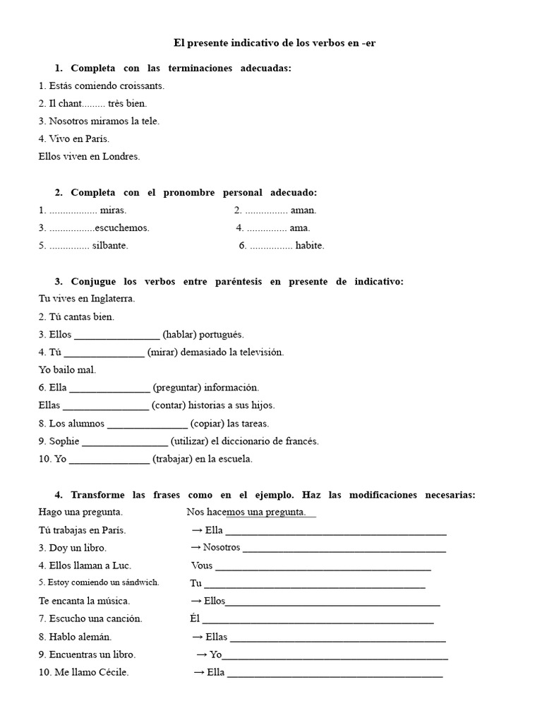 Presente indicativo de verbos -er | PDF