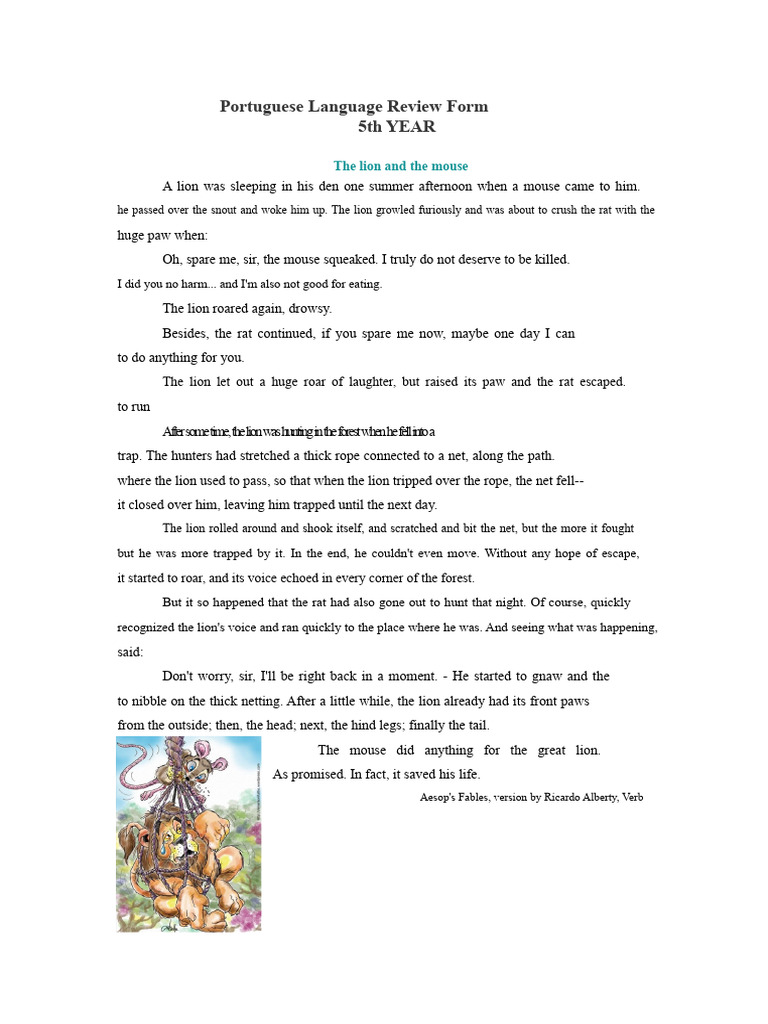 The Lion and The Mouse - Fable | PDF | Language Mechanics | Syntax