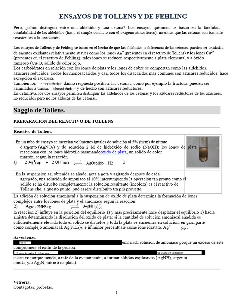 Ensayos de Tollens y de Fehling. | PDF | Química | Compuestos químicos
