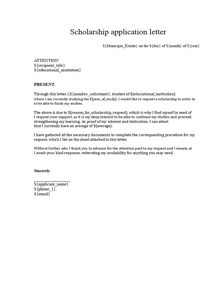 Letter of Scholarship Application to Fill Out | PDF