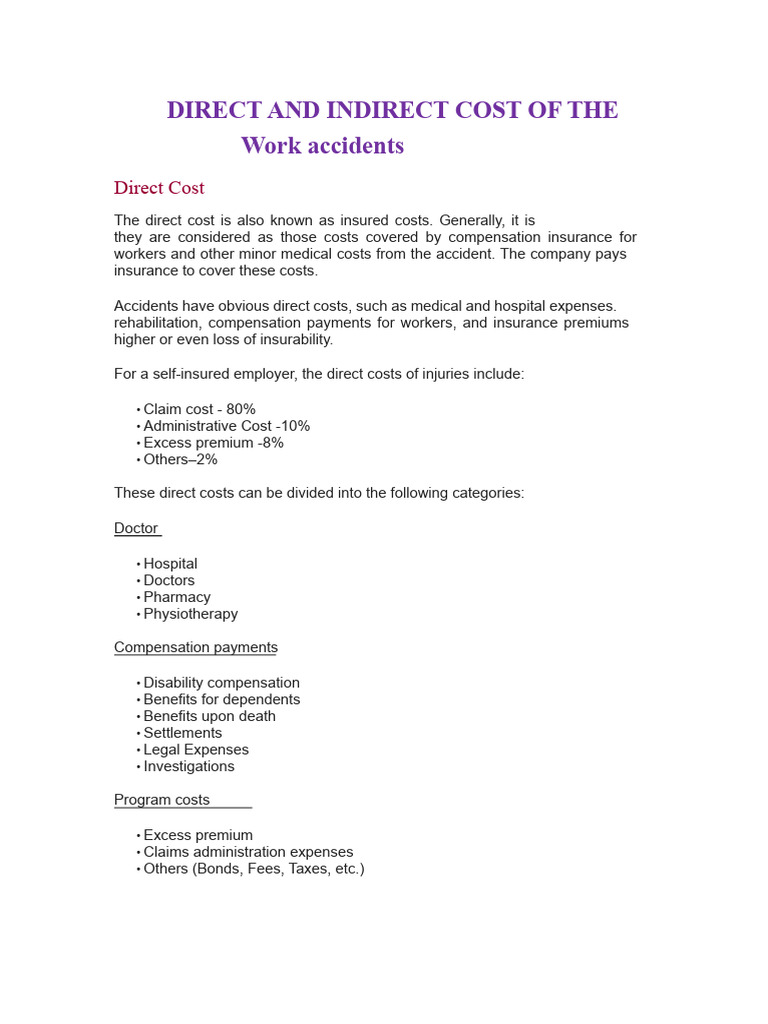Direct and Indirect Costs of Work Accidents | PDF | Cost Of Living ...