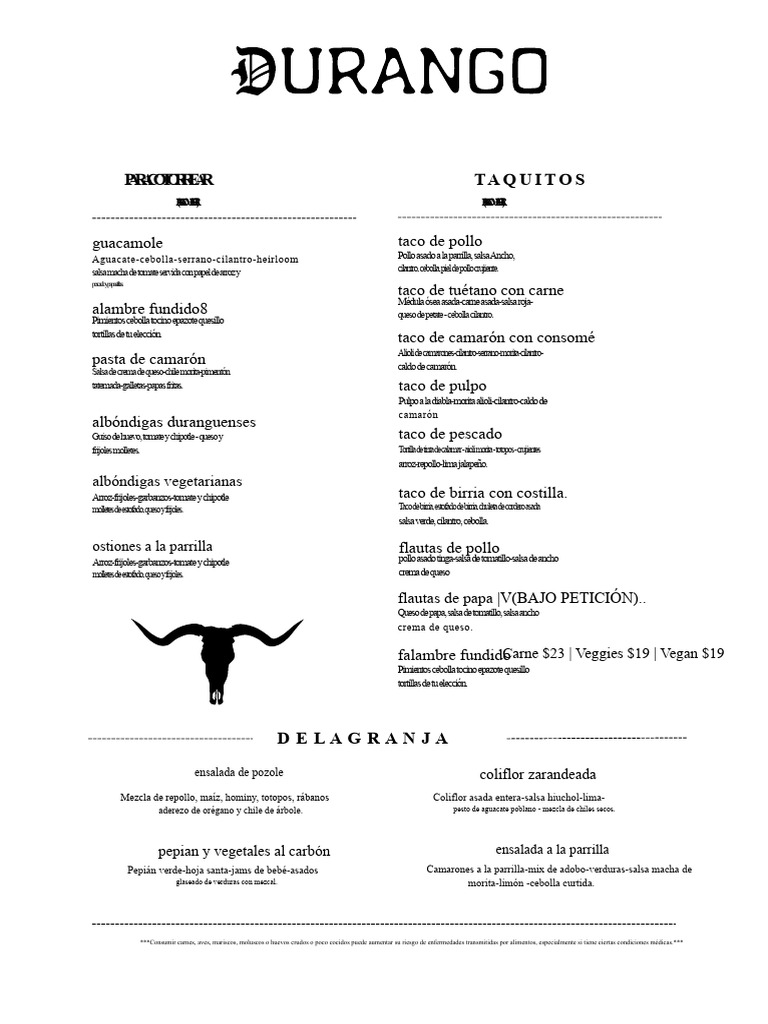 MENÚ Durango Cantina 50123 | PDF | Taco | ensalada