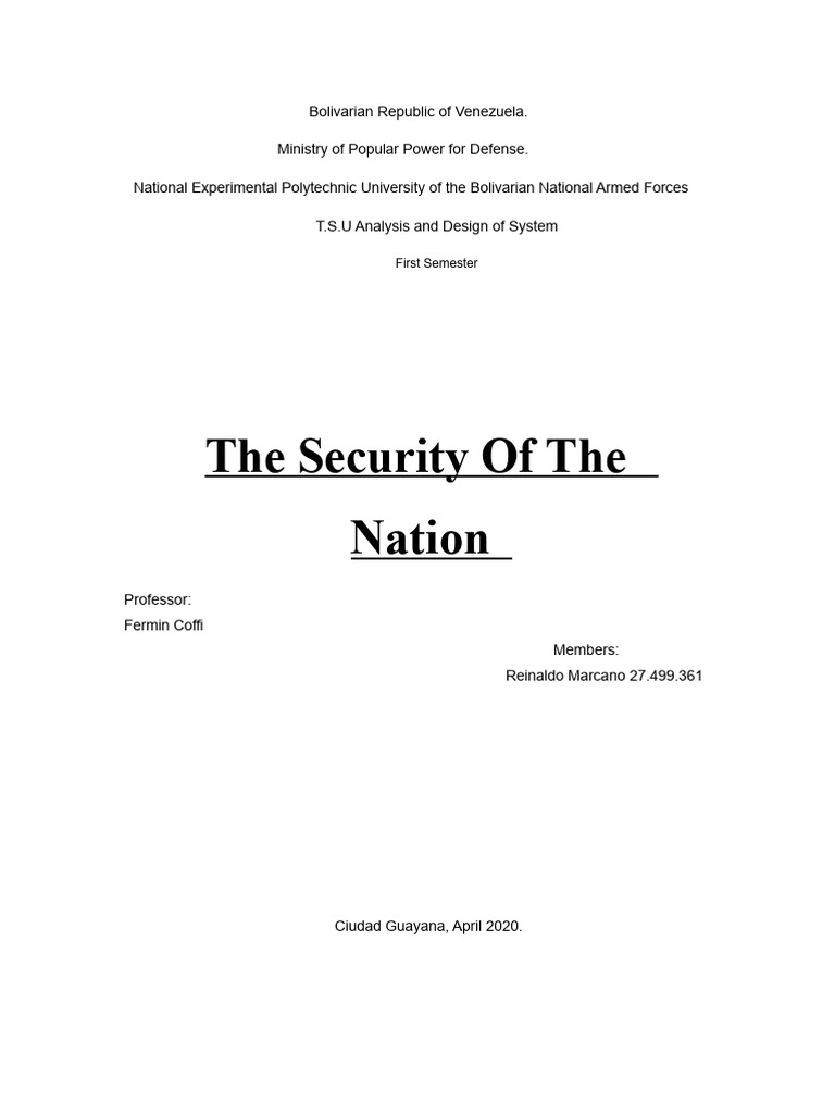 Work 1 The Security of The Nation - 0 | PDF | Venezuela | Good And Evil