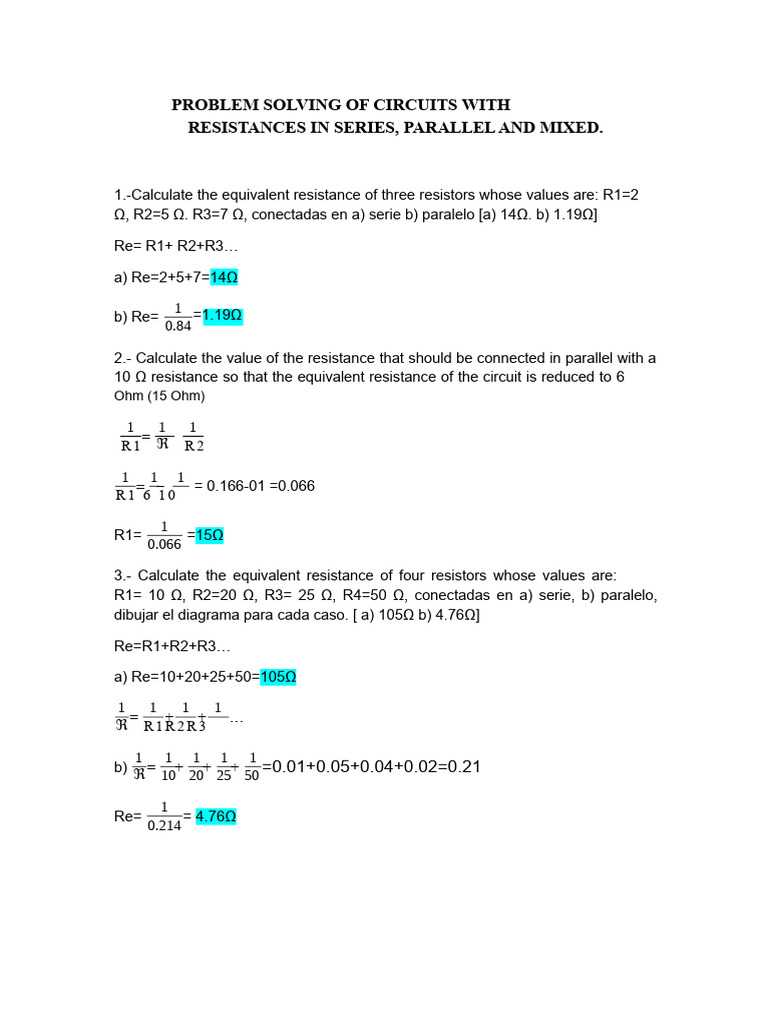 Resolution of Circuit Problems With Resistors in Series | PDF | Series And Parallel Circuits ...