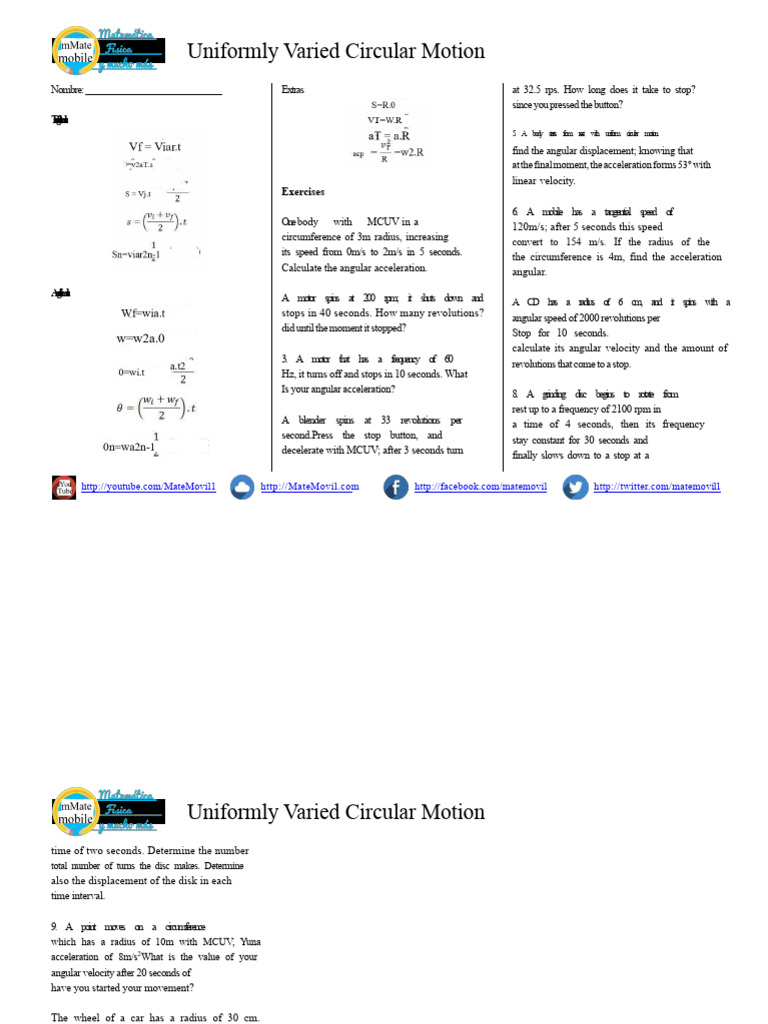 Uniformly Varied Circular Motion Proposed Exercises PDF | PDF ...
