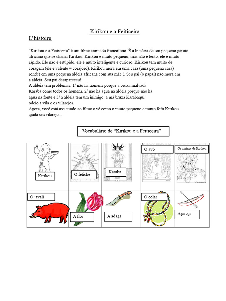 Vocabulário Fr1 Kirikou | PDF