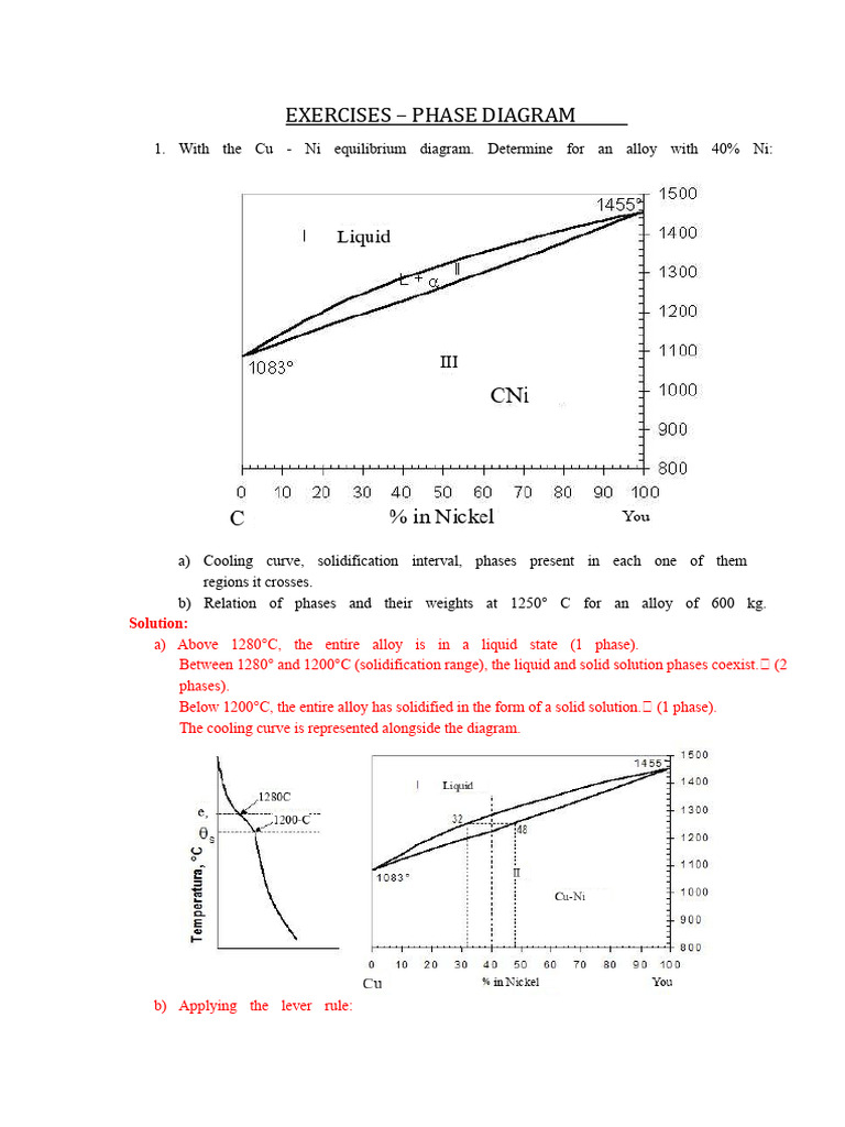 Phase Diagram Exercises and Solutions | PDF | Phase (Matter) | Alloy