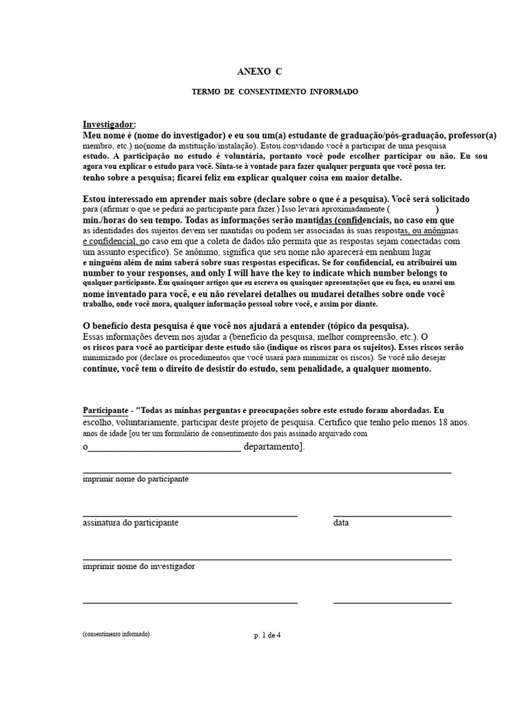 Modelo de Formulário de Consentimento Informado | PDF | Consentimento ...