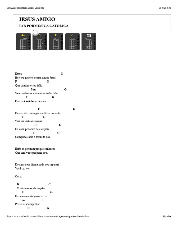 Jesus Amigo Tab por Música Católica - Tabs de Ukulele | PDF ...