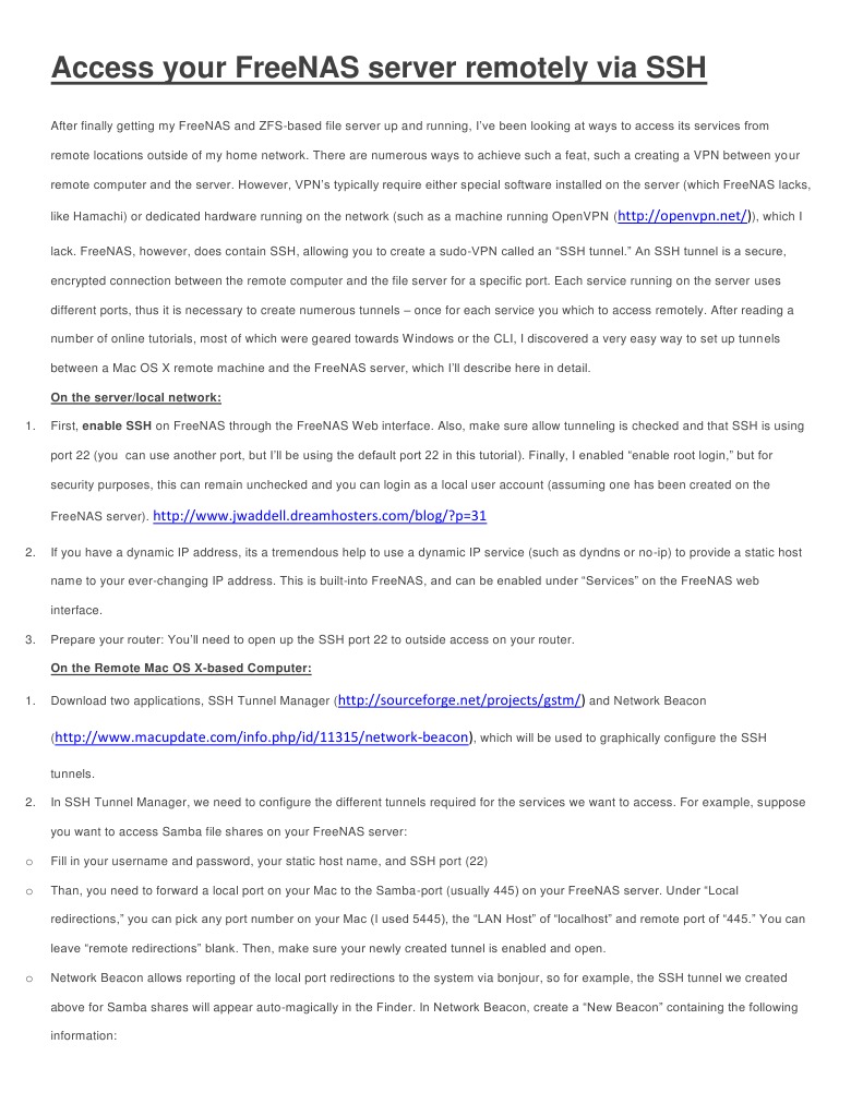 Access Your Freenas Server Remotely Via Ssh Pdf Secure Shell Computer Network