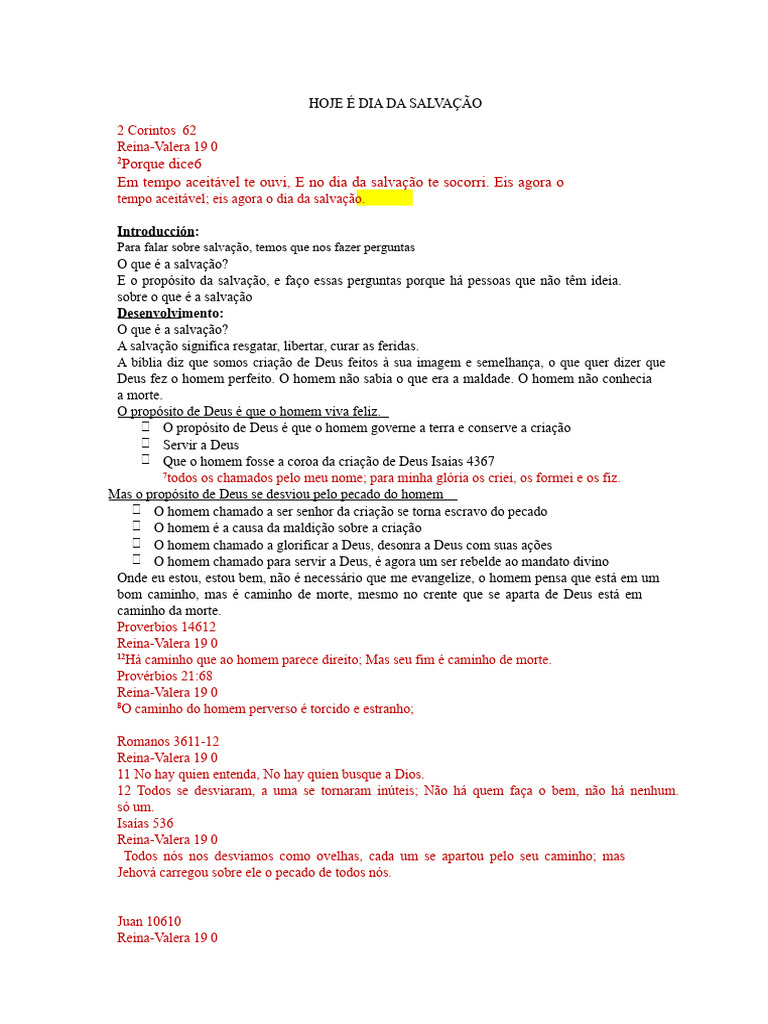 HOJE É DIA DA SALVAÇÃO pregação culto missionário em Zaragoza | PDF ...