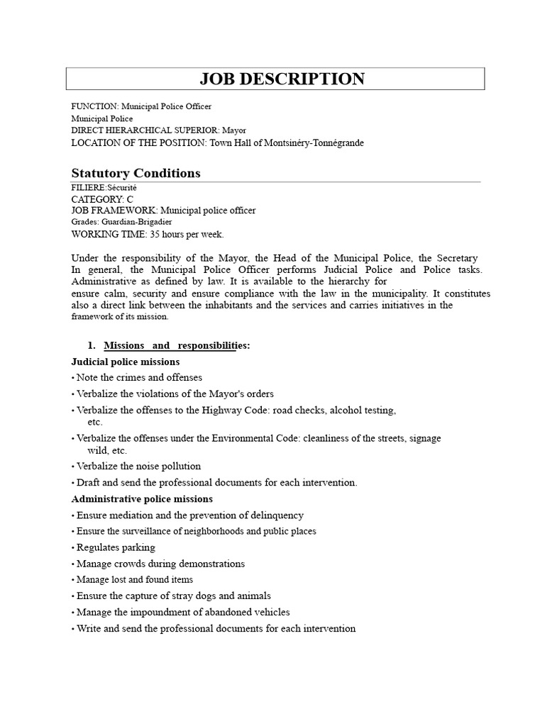 Job Description - Municipal Police Officer Brigadier | PDF | Police ...