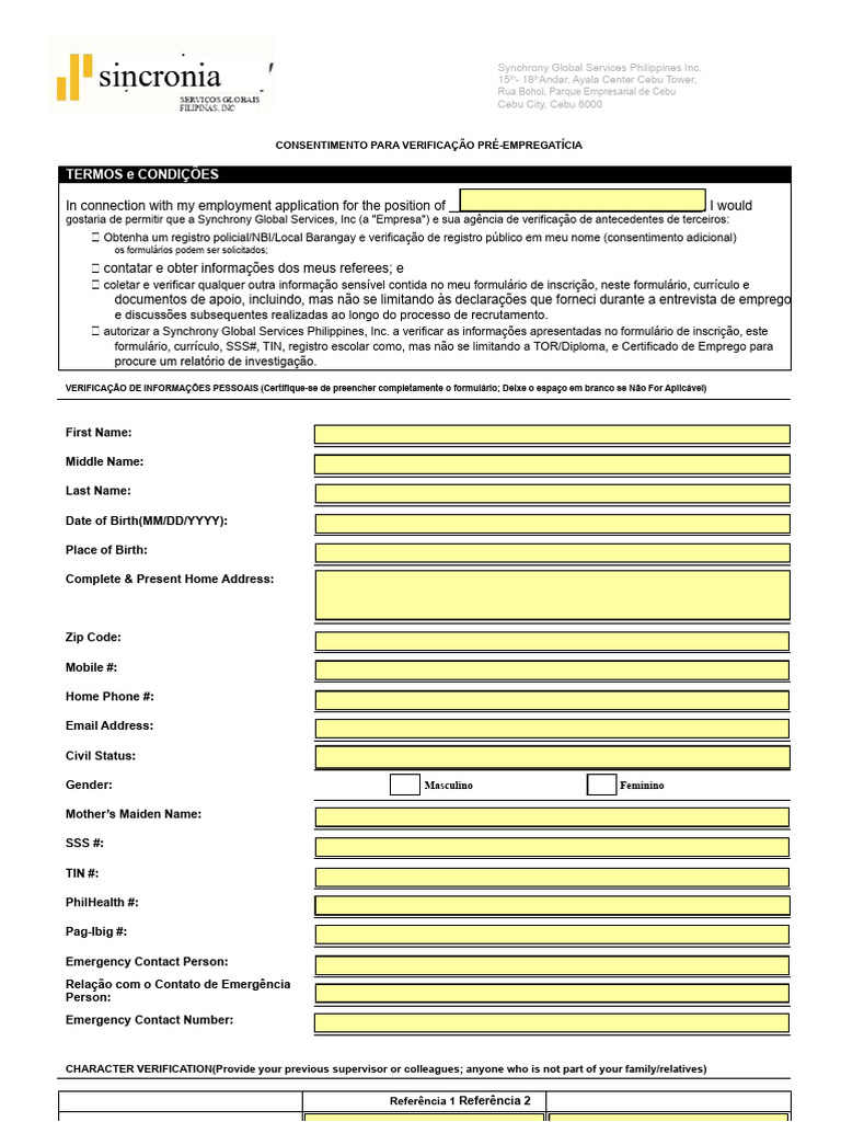 Consentimento para Verificação de Antecedentes Pré-Contratação | PDF