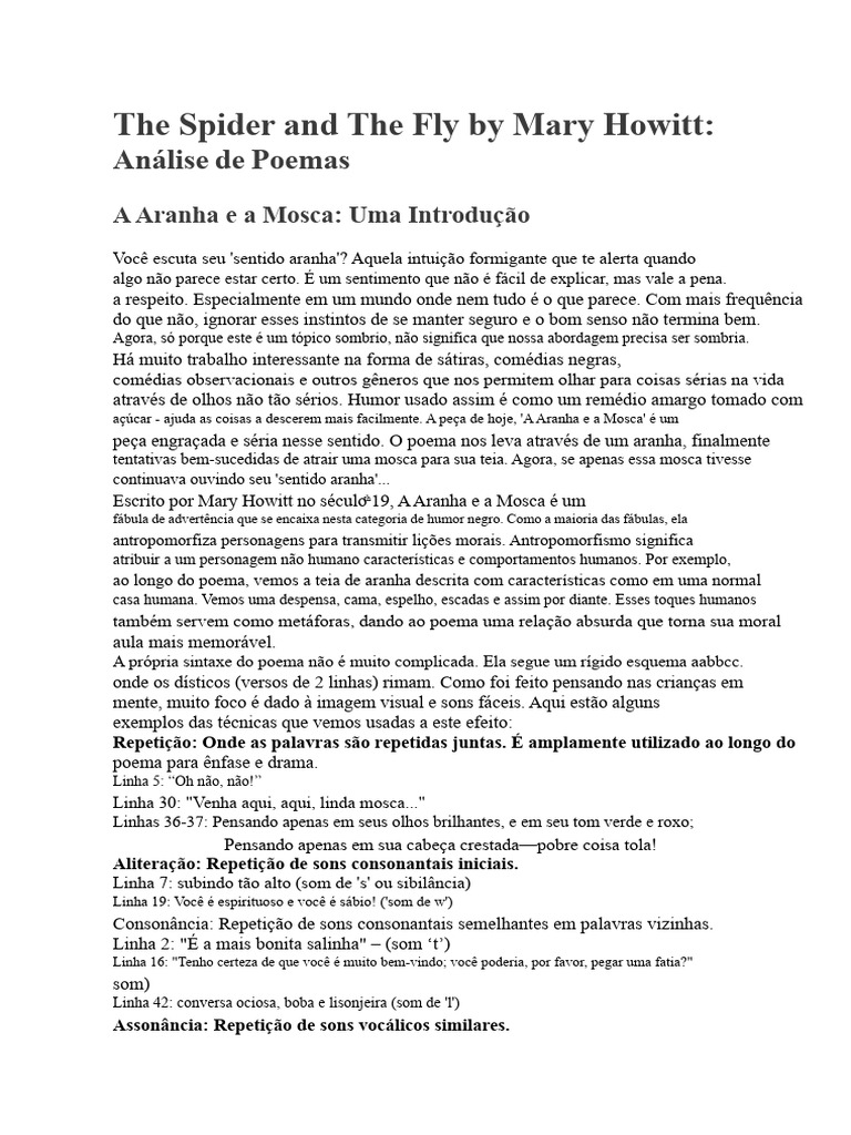 A Aranha e a Mosca de Mary Howitt | PDF | Aranha | Beleza