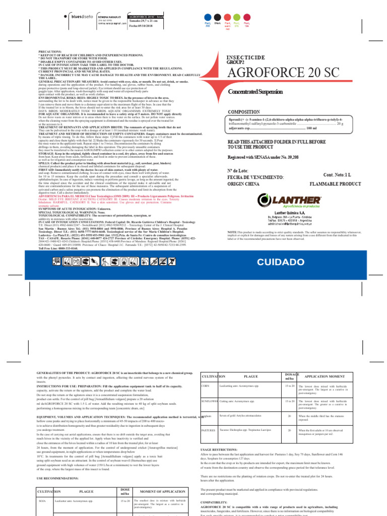 1542987980470_Agroforce 20 SC Fipronil Label | PDF | Water | Soybean