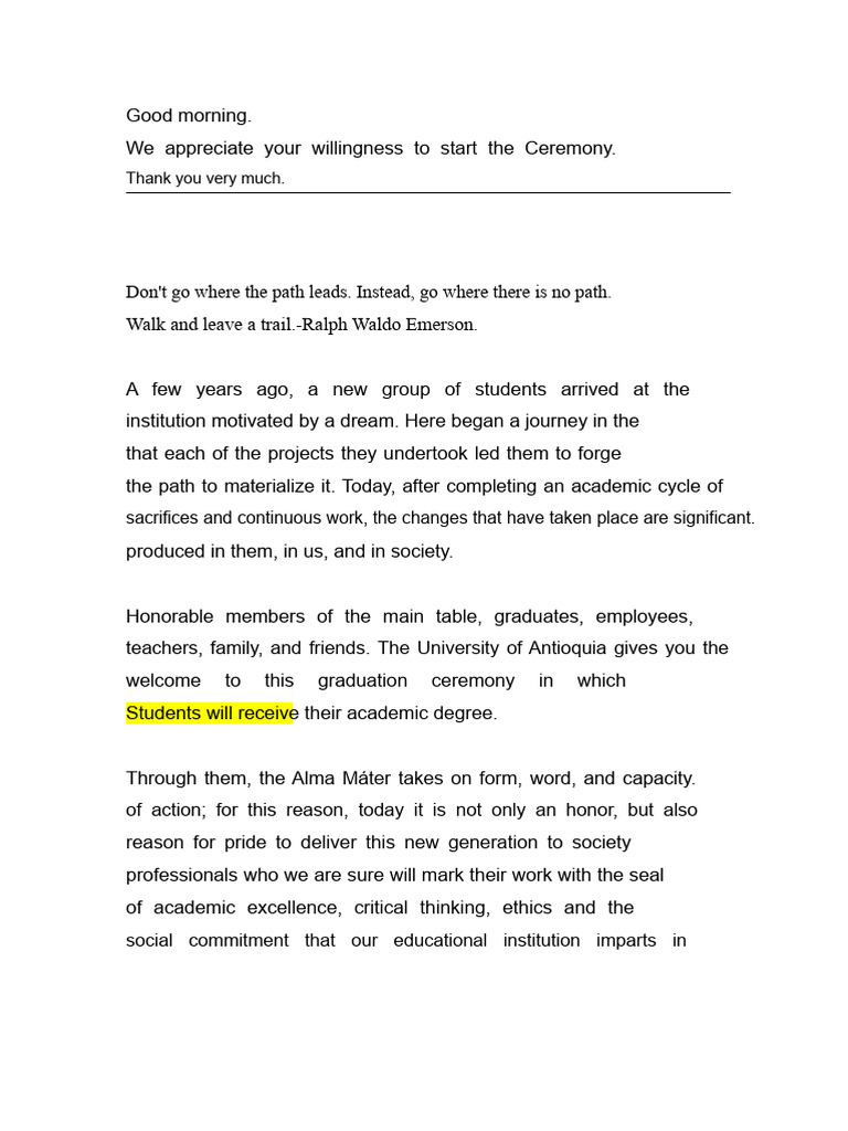 Graduation Ceremony Script Format | PDF