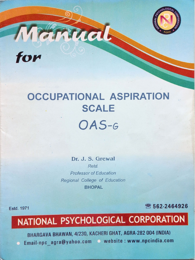 Occupational Aspirational Scale Manual 1 | PDF