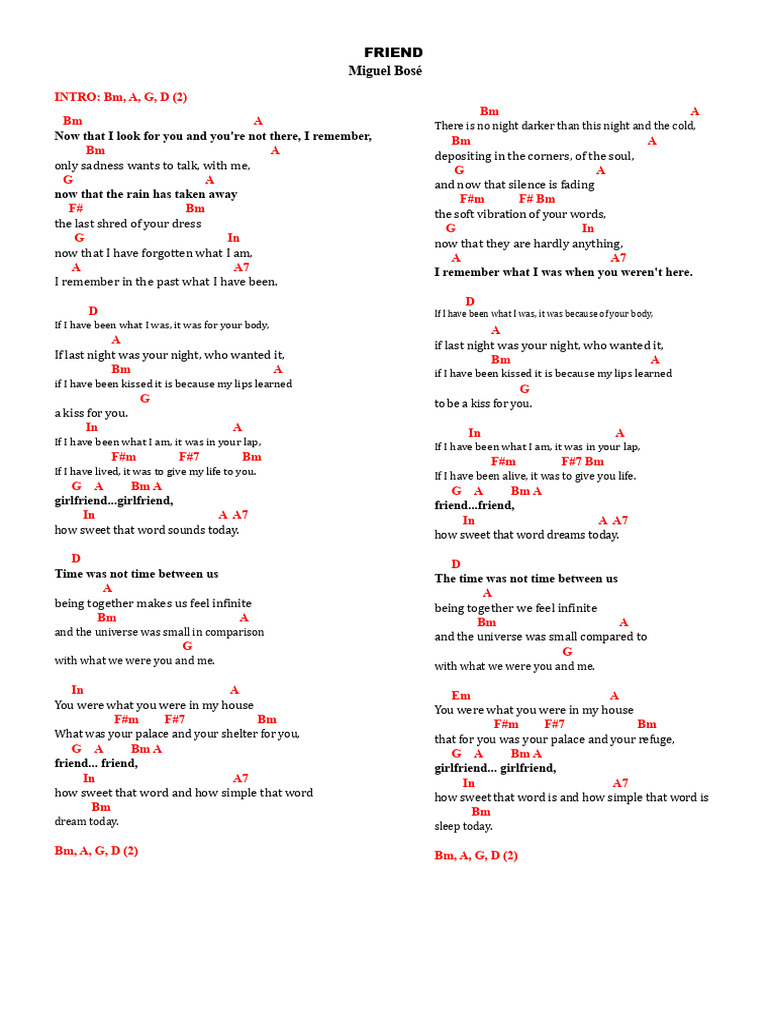 Friend (Miguel Bosé) - Basic Chords | PDF