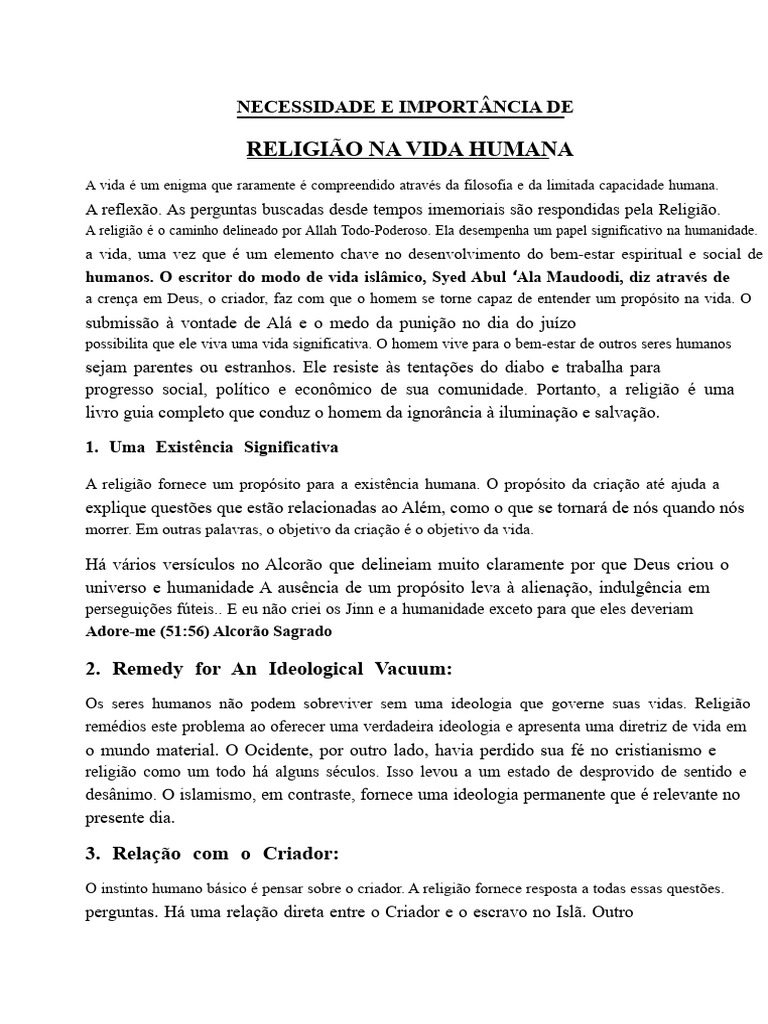 2 .Importância da Religião na Vida Humana.docx | PDF | Deus | Maomé