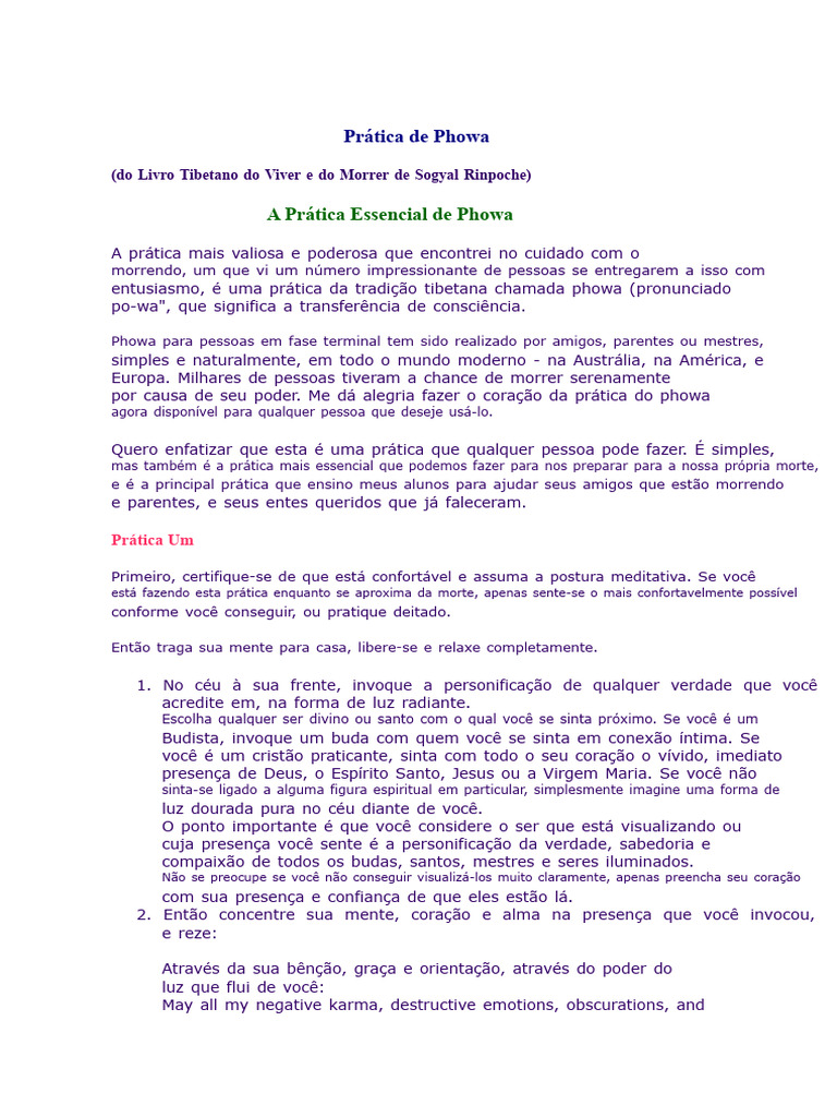 Prática de Phowa | PDF | Morte | Mente
