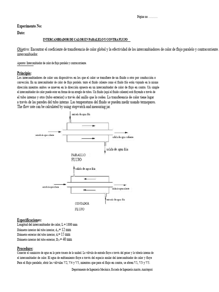 Flujo Paralelo y Flujo Contracorriente | PDF | Intercambiador de calor ...