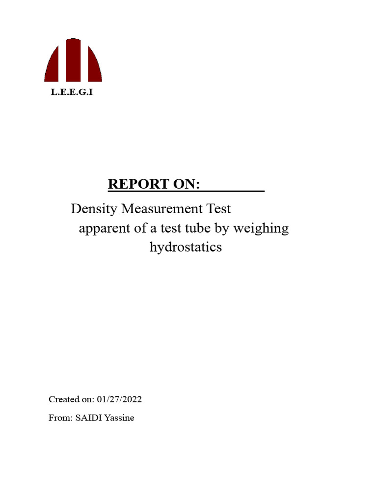 Apparent density by hydrostatic weighing | PDF | Density | Volume