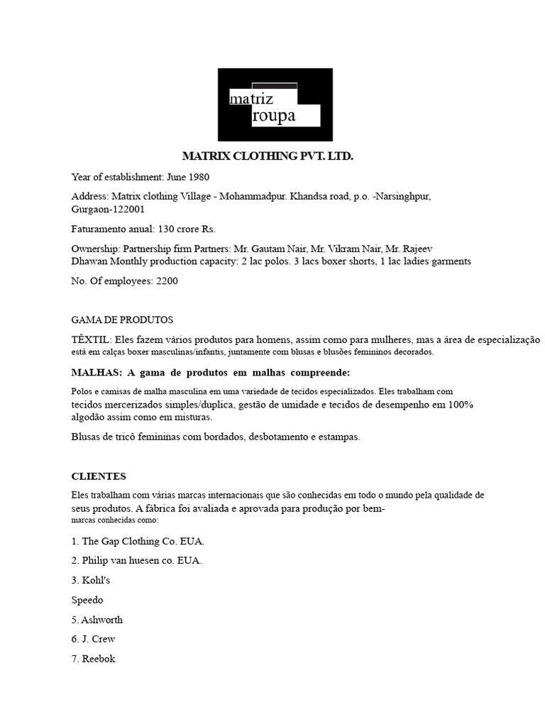 Relatório de Visita à Matrix Clothing | PDF | Roupas