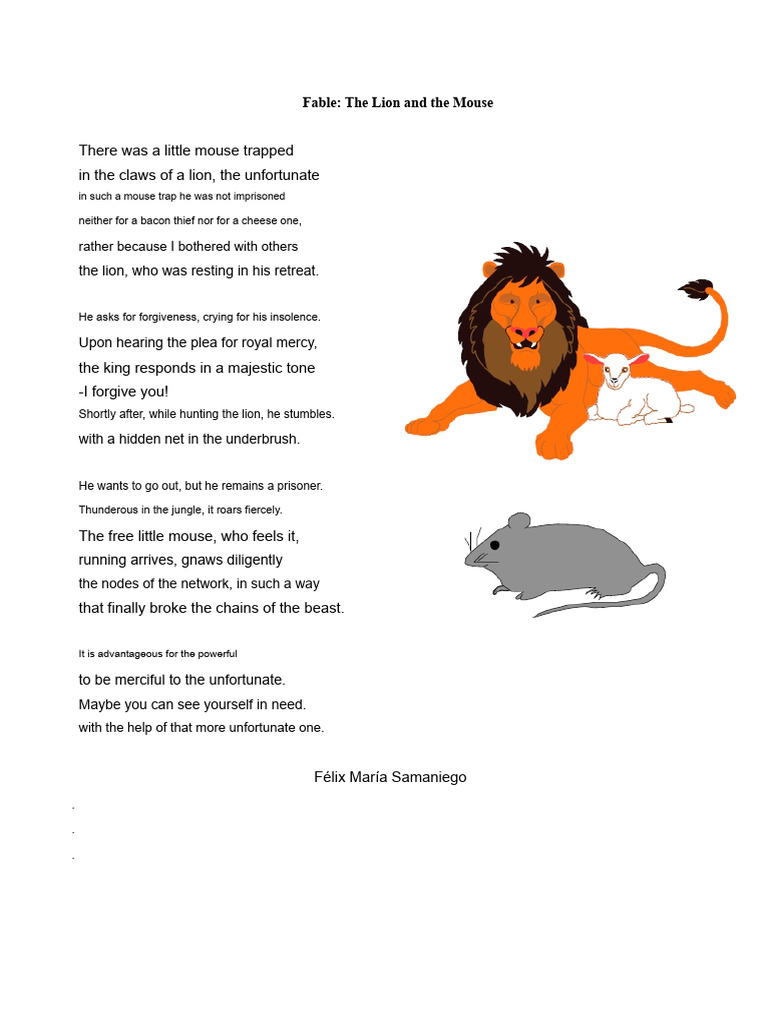 The Lion and the Mouse Fable Summary | PDF | Aesop's Fables | Fable