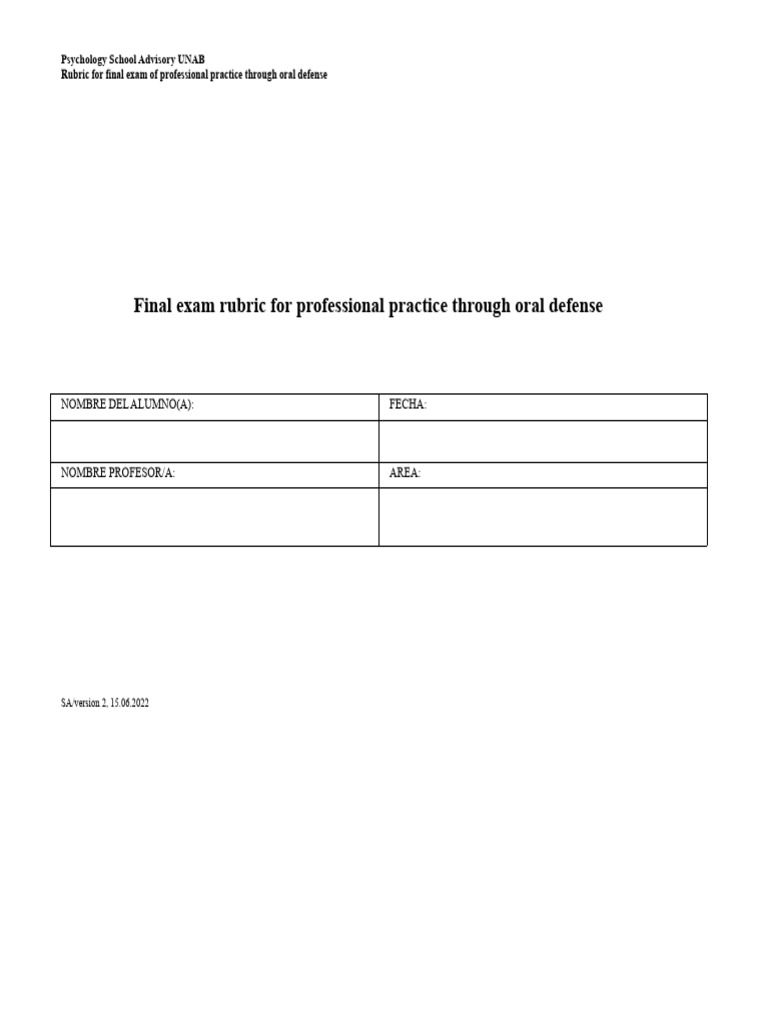 2022 Oral Defense Rubric For Professional Practice - Final | PDF