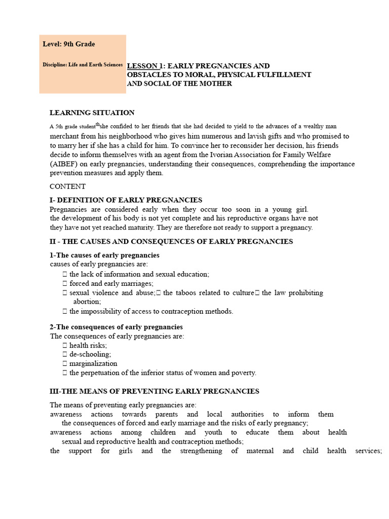3rd grade SVT (Life and Earth Sciences) | PDF | Pregnancy | Birth Control