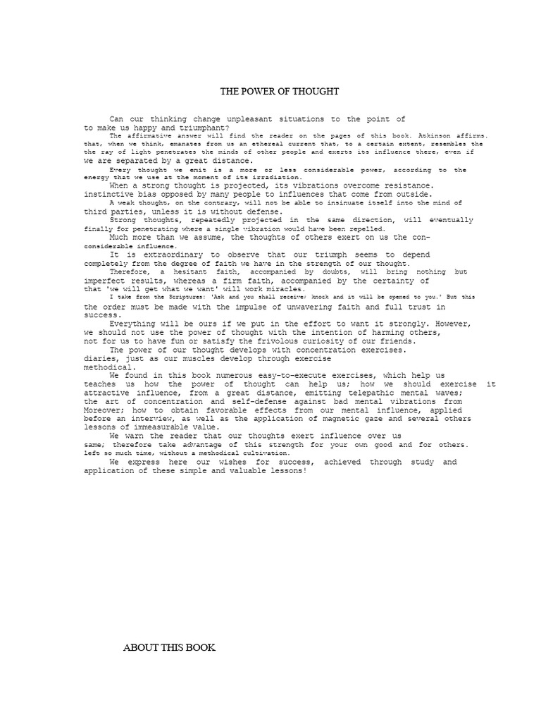 The Power of Thought - William Walker Atkinson | PDF | Thought | Theory