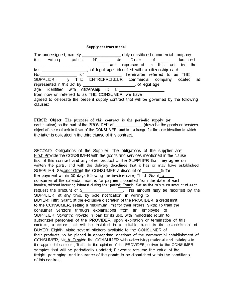 Supply Contract Model | PDF | Payments | Business Law