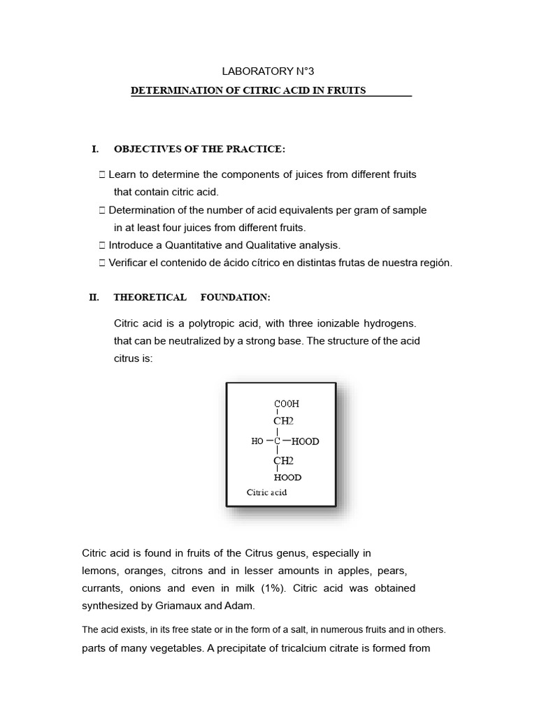 Citric Acid Analysis in Fruit Juices | PDF | Acid | Chemistry