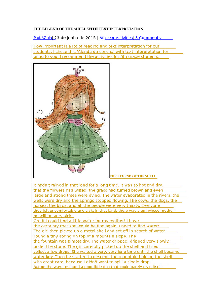 The Legend of the Shell with Text Interpretation 5th Grade | PDF