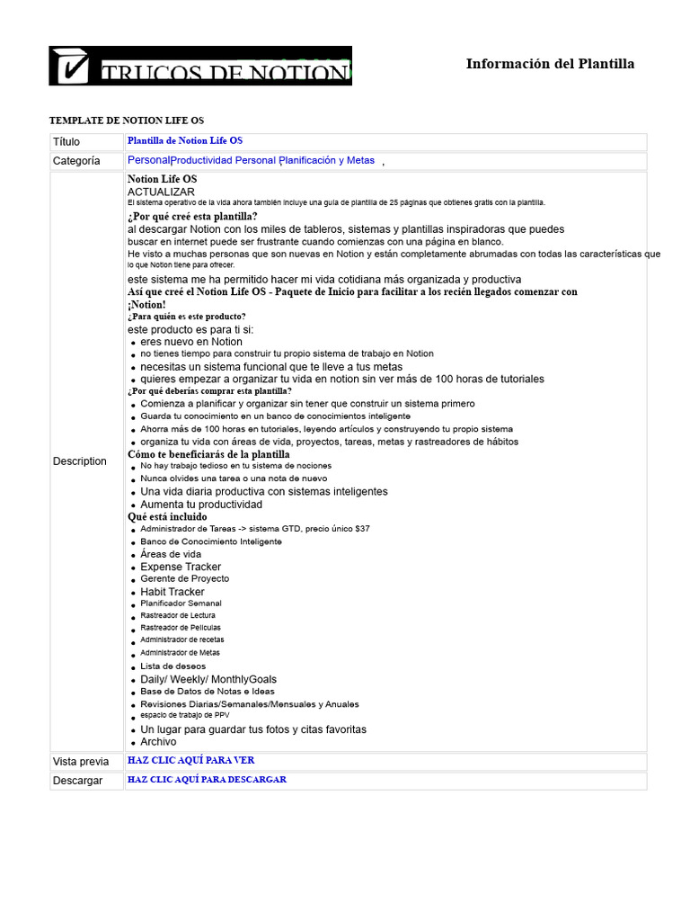 Plantilla de Notion - Plantilla de Notion Life OS | PDF | Software ...