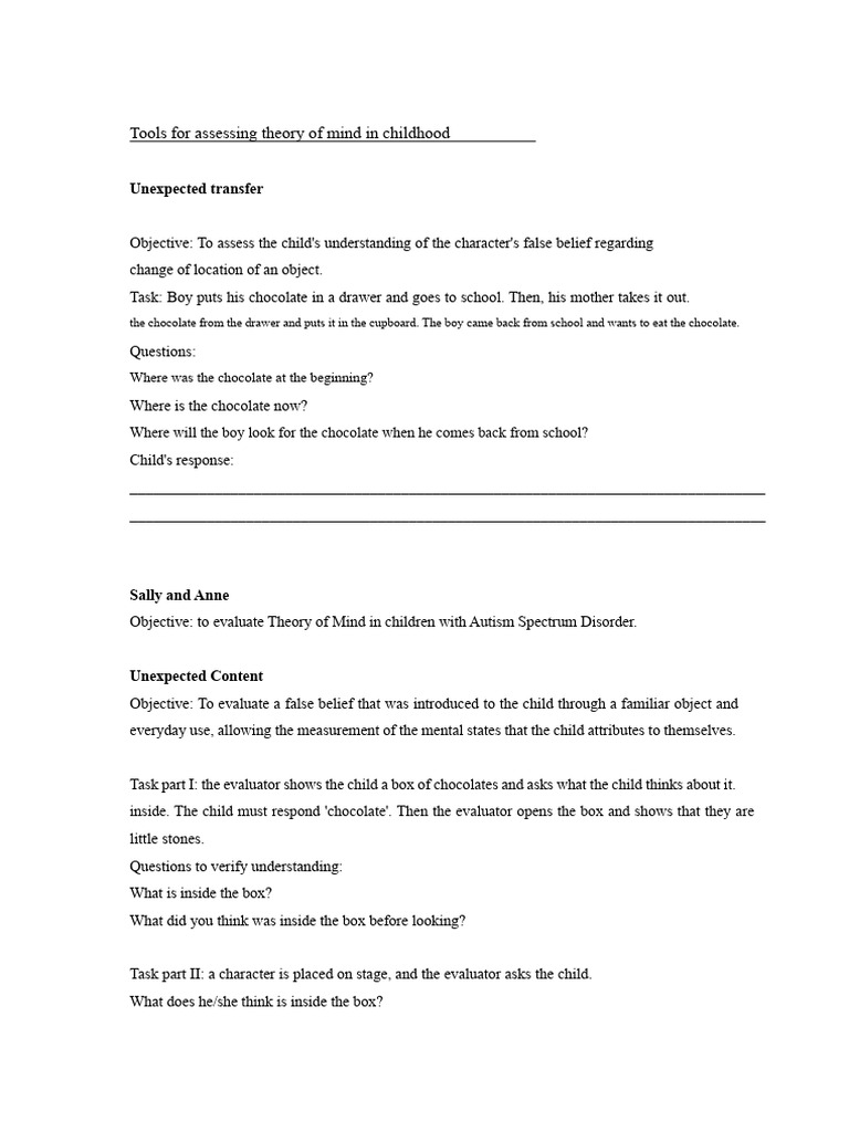 Tools for assessing theory of mind in childhood | PDF | Theory Of Mind ...